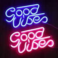 China 27.5*15cm Custom Blue Good Vibes Neon Sign for Bedroom Wall Decor USB Powered Lighting for sale