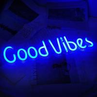 China 27.5*15cm Custom Blue Good Vibes Neon Sign for Bedroom Wall Decor USB Powered Lighting for sale