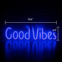 China 27.5*15cm Custom Blue Good Vibes Neon Sign for Bedroom Wall Decor USB Powered Lighting for sale