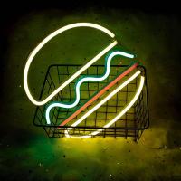 China Customized Hamburger Neon Light Sign for Fast Food Bar Bistro Canteen Opens in Window for sale