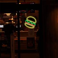 China Customized Hamburger Neon Light Sign for Fast Food Bar Bistro Canteen Opens in Window for sale