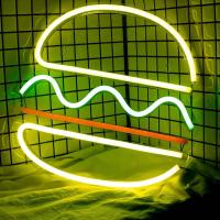 China Customized Hamburger Neon Light Sign for Fast Food Bar Bistro Canteen Opens in Window for sale