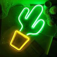 China USB Powered LED Neon Sign for Bedroom Decor Big Cactus Shape for Kids Teen Boys Girls Dorm for sale