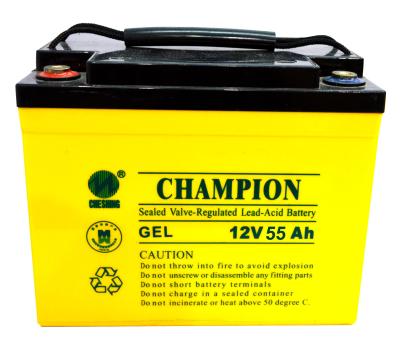 China Champion 12V55AH GEL battery 12V Solar battery Lead Acid battery manufacture for sale