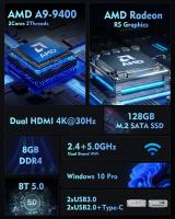 China 4K AMD Ryzen A9 9400 APU Linux Mini PC Ubuntu 8GB RAM 128GB SSD for sale