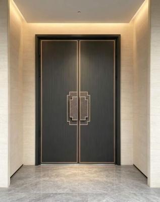 China Custom New Chinese Style Aluminum Double Entrance Door For Luxury Villa for sale