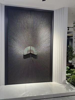 China Custom Black Sunburst Textured Aluminum Double Entrance Door For Luxury Villa for sale