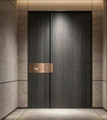 China Custom Modern Wood-Grain Aluminum Unequal Double Door For Luxury Apartment for sale