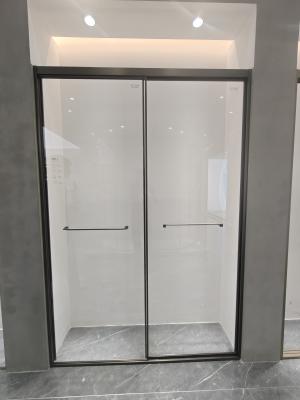 China Custom Minimalist Black Frame Twin Sliding Shower Door For Hotel And Home Bathroom for sale