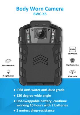 China Ambarella IP68 Waterproof Body Worn Camera Hot Swappable 2200mAh 1296P for sale
