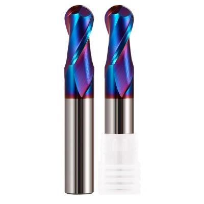 China KM-65 Series 2-Blade Tungsten Steel Ball End Mill with Blue Nano Coating for CNC Cutting HRC<65° Materials for sale