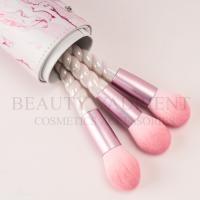 China Plating Spiral Handle Powder Single Makeup Brush With Pink Ferrule for sale
