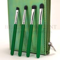 China Green 4pcs Eyeshadow Makeup Brush Set 9.6cm Shinny Silver Ferrule for sale