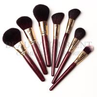 China Customizable Logo 7pcs Face Makeup Brush Set Red Wine Wooden Vegan Natural Hair for sale