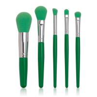 China 5pcs Makeup Brush And Bag Set  PBT Hair Green Handle Makeup Brushes for sale