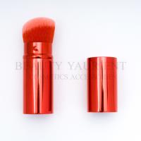 China Red Aluminium Tube Retractable Travel Makeup Brush 11cm For Base Makeup for sale