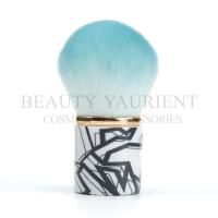 China Gold Ring Soft Short Kabuki Brush 360degree Head Transfer Printing On Handle for sale