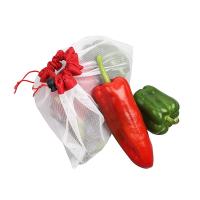 China Reusable Eco Friendly Mesh Kitchen Fruits and Food Storage Bags Produce Black Rope Mesh Bags White Premium Polyester for sale