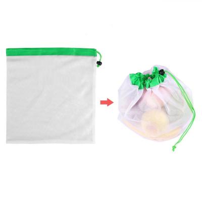 China Reusable Eco Friendly Mesh Kitchen Fruits and Food Storage Bags Produce Black Rope Mesh Bags White Premium Polyester for sale