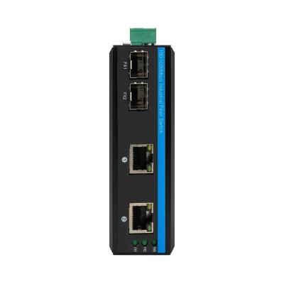 China Industrial 4 Port Gigabit PoE Fiber Switch 2 SFP 2 RJ45 Unmanaged DIN Rail -40 to 75C for sale