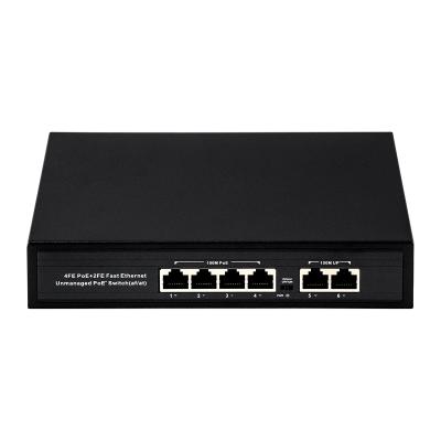 China 4 Port PoE Switch 10/100Mbps Unmanaged 2 Uplink Ports 30W per Port 150W Budget for sale