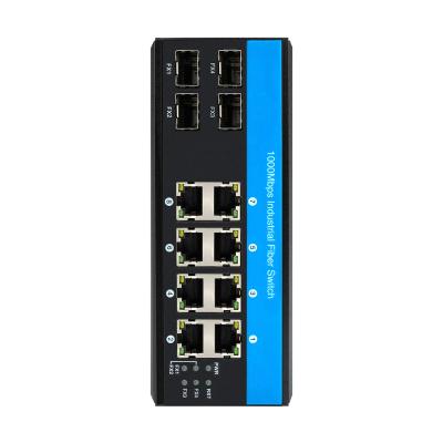 China DC48V Gigabit Industrial PoE Fiber Switch 8 RJ45 4 SFP 10/100/1000Mbps for sale