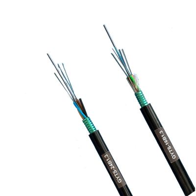 China Outdoor Duct Fiber Optic Cable GYTS Light Armored SM G652D MLT Stranded 12 24 48 Core With PE Jacket for sale