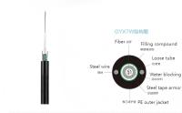 China Durable Outdoor Fiber Optic Cable GYXTW with Central Loose Tube Structure, PE Outer Sheath, and Double-Sided Coated Plastic Steel Strip for Aerial and Duct Installation for sale