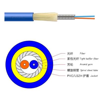 China Spiral Steel Tube Armored Fiber Optic Cable 1-12 Core Single Tube With Tight Buffered Fiber for sale