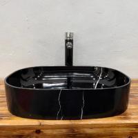 China Natural Nero Marquina Black Stone Kitchen Sink Marble Vessel Sink OR Sink For Bathroom for sale
