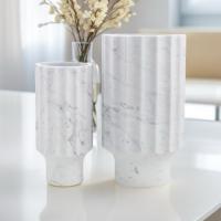 China Italian Carrara Decorative Stone Vase White Fluted Stone Flower Vase for sale