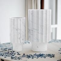 China Italian Carrara Decorative Stone Vase White Fluted Stone Flower Vase for sale