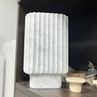 China Italian Carrara Decorative Stone Vase White Fluted Stone Flower Vase for sale