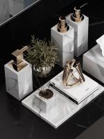 China Arabescato Corchia Stone Soap Dispenser Set Marble Pump Bottles Decorative For Hotels for sale