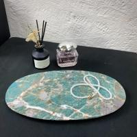 China Brazil Green Durable Round Marble Plate Marble Serving Plate With Modern Style for sale