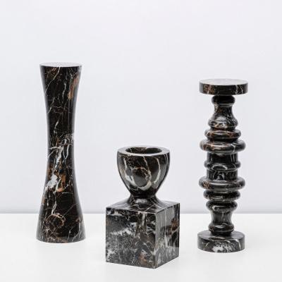 China Natural Nero Margiua Marble Candle Pedestal Custom Craft Marble With Minimalist Design for sale