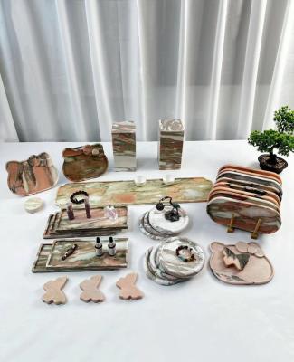 China Italy Bvlgari Pink Marble Tray Handcrafted Polished Flat Marble Tray for sale
