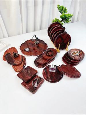 China Red Silk Marble Tray from Brazil – Handcrafted Luxury for Timeless Elegance & Versatile Sophistication for sale