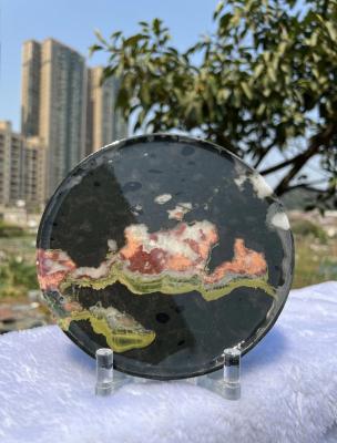 China Luxury Round Marble Plate Plum Wearproof Blossom Jade Marble Tray for sale
