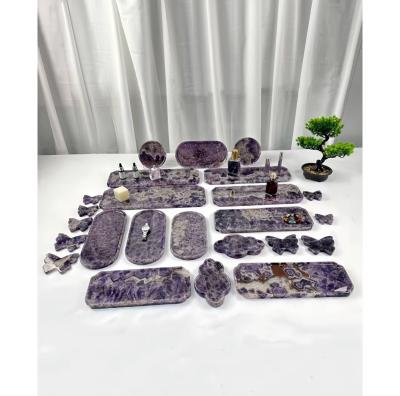 China Brazil Amethyst Marble Tray Versatile Marble Table Tray Sturdy Easy To Clean for sale