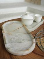 China Italy Da Vinci Marble Slab Tray White Marble Circle Tray Durable Corrosion Resistant for sale