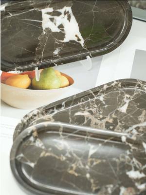 China Gold Inlaid Jade Marble Oval Plate Modern Design For Timeless Elegance for sale