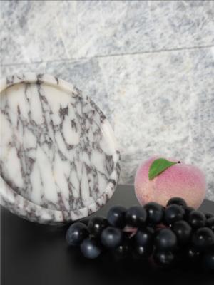 China Italy Bvlgari Purple Marble Round Serving Tray Handcrafted Wear Resistant Marble Jewelry Dish for sale