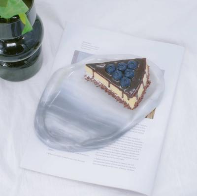 China Brazil Grey Blue Marble Plate Tray Decorative Corrosion Resistant for sale