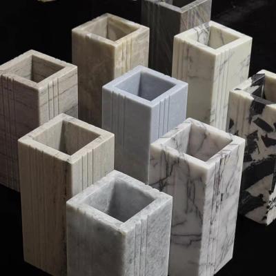 China Natural Marble Flower Vase Marble Bud Vase Scratch Resistant For Interior Decoration for sale