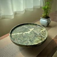 China Italian Green Round Marble Decorative Tray Beautiful Green Marble Serving Tray for sale