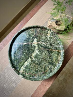 China Italian Green Round Marble Decorative Tray Beautiful Green Marble Serving Tray for sale