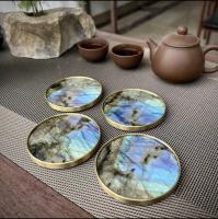 China Emerald Blue Marble Coasters Handcrafted Marble Round Coasters For Office Decoration for sale