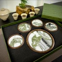 China Modern Luxury Round Marble Dish Round Marble Plate Natural Marble Tea Coaster Set for sale