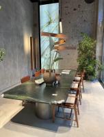 China Brazilian Honed Marble Dining Table Green Marble Top Dining Table Heavyweight High Durability for sale